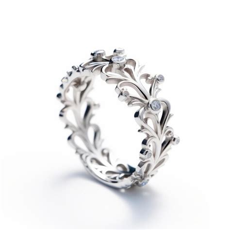 Elegant Silver Crowninspired Ring On White Background Product Image