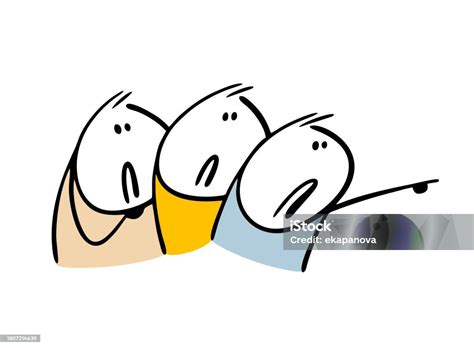 동급생에 대해 토론하는 십대들의 재미있는 군중 Stickman이 자신의 손가락을 가리키고 다른 소년을 부르고 미워하는 벡터 그림입니다 가리키기에 대한 스톡 벡터 아트 및