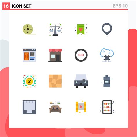 Set Of 16 Vector Flat Colors On Grid For Internet Browser Favorite Mark Map Editable Pack Of