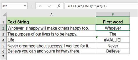 Get Or Extract The First Word From Text String In Excel