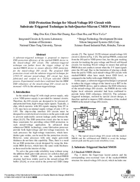 Pdf Esd Protection Design For Mixed Voltage Io Circuit With Substrate Triggered Technique In