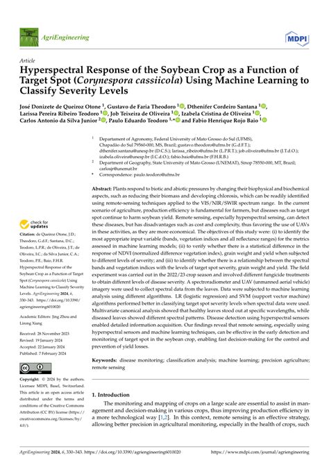 Pdf Hyperspectral Response Of The Soybean Crop As A Function Of Target Spot Corynespora