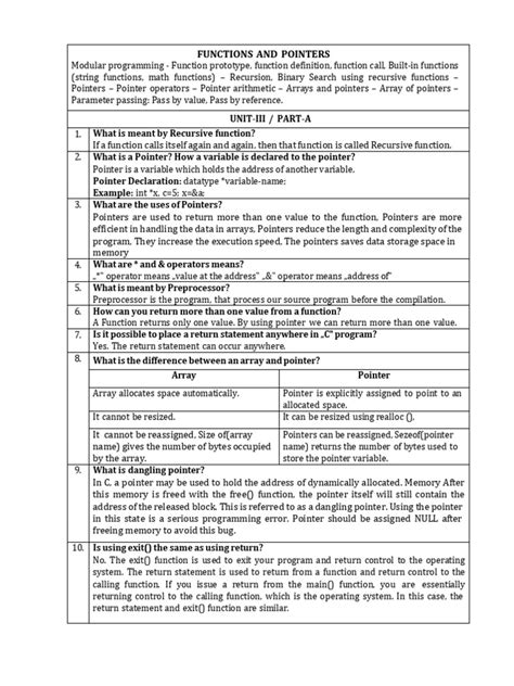 Functions And Pointers In C Programming Pdf Pointer Computer