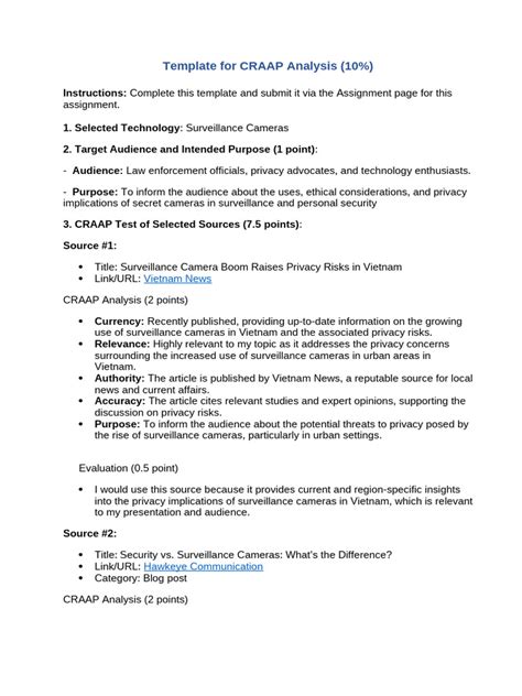 Craap Analysis Evaluation Template F24 Pdf Privacy Surveillance