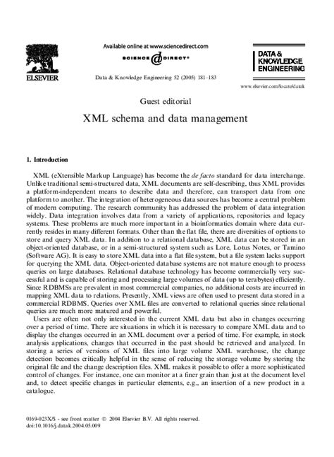 Pdf Xml Schema And Data Management