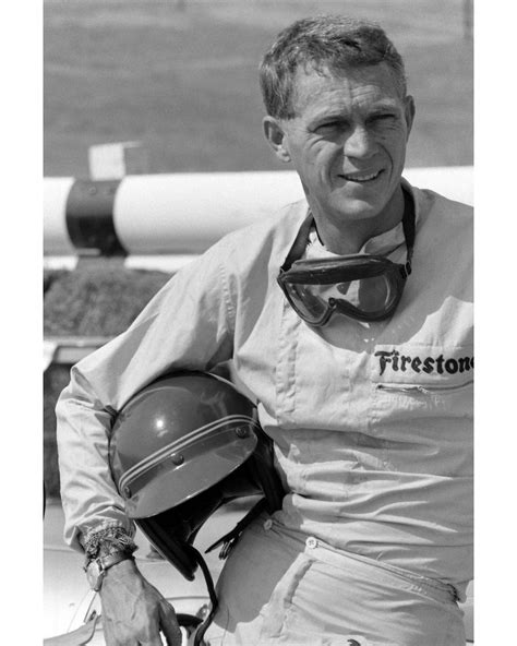 Mcqueen Smiling By Race Track Holding Helmet Iconic Look 24x36 Classic Hollywood Poster