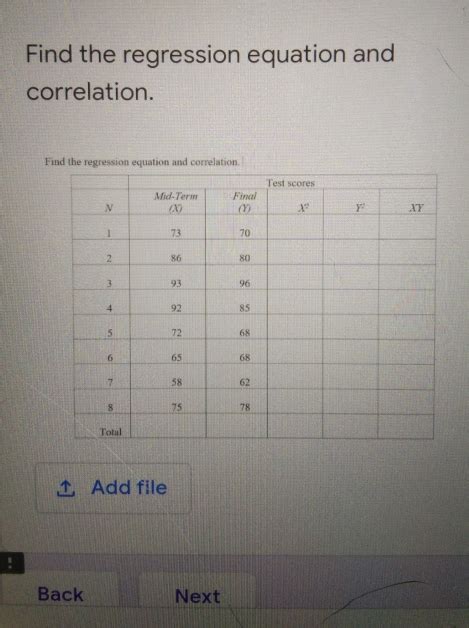 Solved Find The Regression Equation And Correlation Find The Regression Equation And