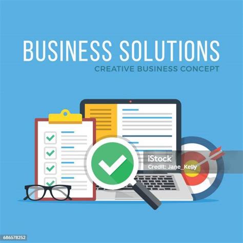 비즈니스 솔루션입니다 평면 디자인 그래픽 요소 집합입니다 현대 개념입니다 벡터 일러스트 레이 션 돋보기 광학 기기에 대한 스톡