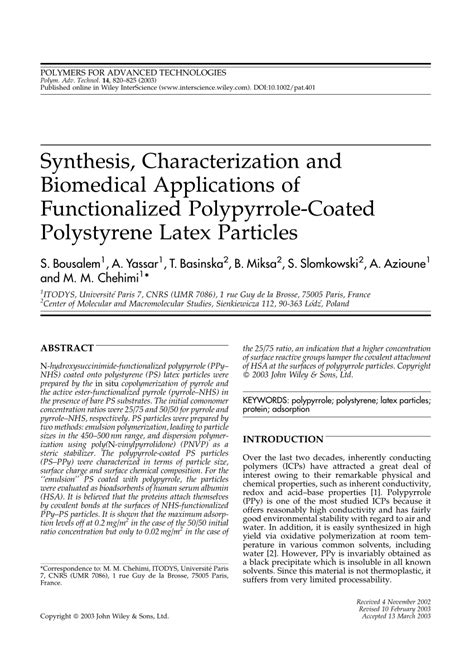Pdf Synthesis Characterization And Biomedical Applications Of Functionalized Polypyrrole