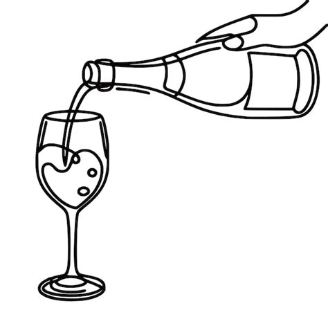 Continuous One Line Drawing Of Abstract Pouring Wine Into Wine Glass Line Art Vector
