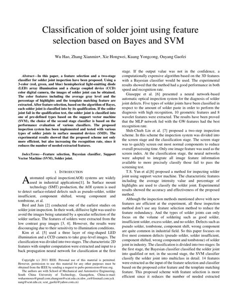 Pdf Classification Of Solder Joint Using Feature Selection Based On Bayes And Support Vector