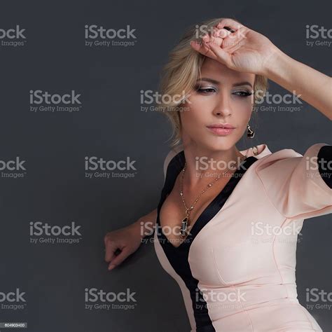 금발 머리를 가진 패션 모델 젊은 매력적인 여자 회색 배경 권위에 대한 스톡 사진 및 기타 이미지 권위 여자 우아 Istock