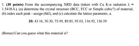 Solved From The Accompanying Xrd Data Taken With Cu K Alpha
