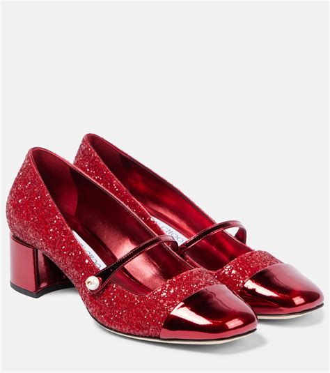 Elisa 45 Glitter Leather Mary Jane Pumps In Red Jimmy Choo Mytheresa
