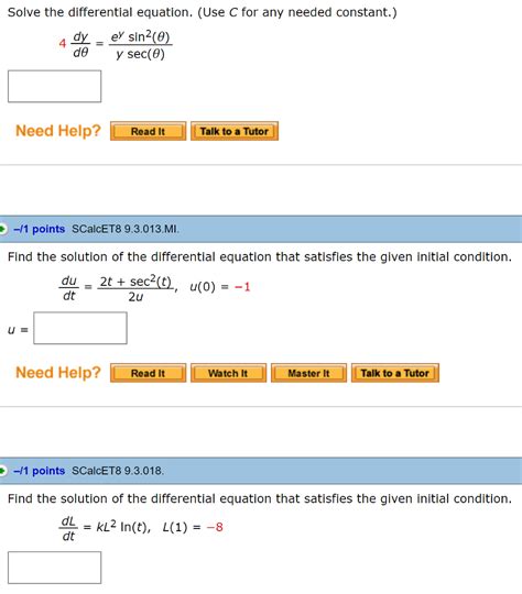 Solved Solve The Differential Equation Use C For Any Chegg