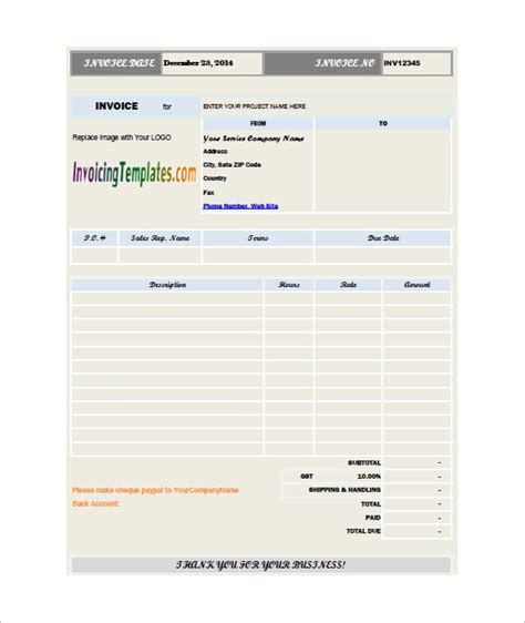 Hourly Invoice Template Word