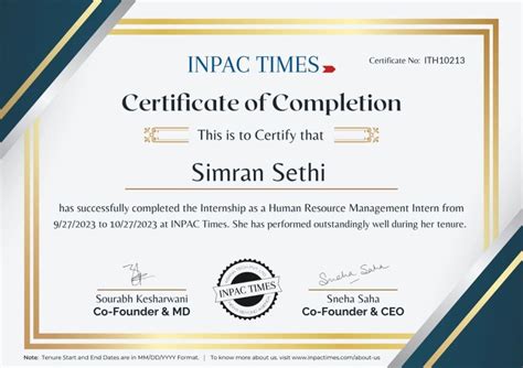 Simran Sethi On Linkedin Internshipcompletion Inpactimes Hr Hrintern Hrinternship