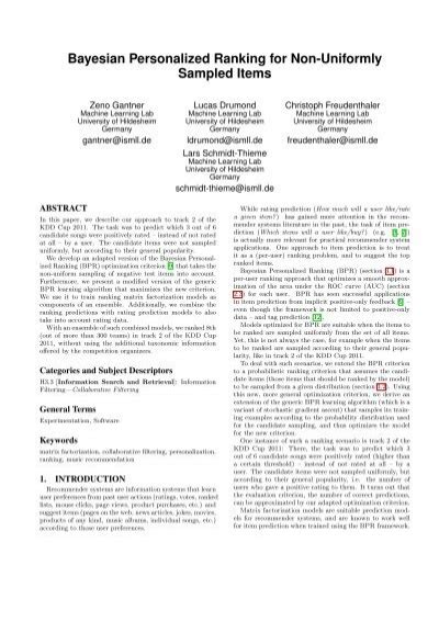 Bayesian Personalized Ranking For Non Uniformly Sampled Ismll