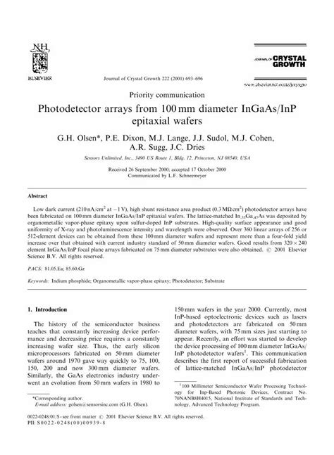 Pdf Photodetector Arrays From 100 Mm Diameter Ingaas Inp Epitaxial Wafers Dokumen Tips