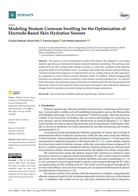 Pdf Modeling Stratum Corneum Swelling For The Optimization Of Electrode Based Skin Hydration