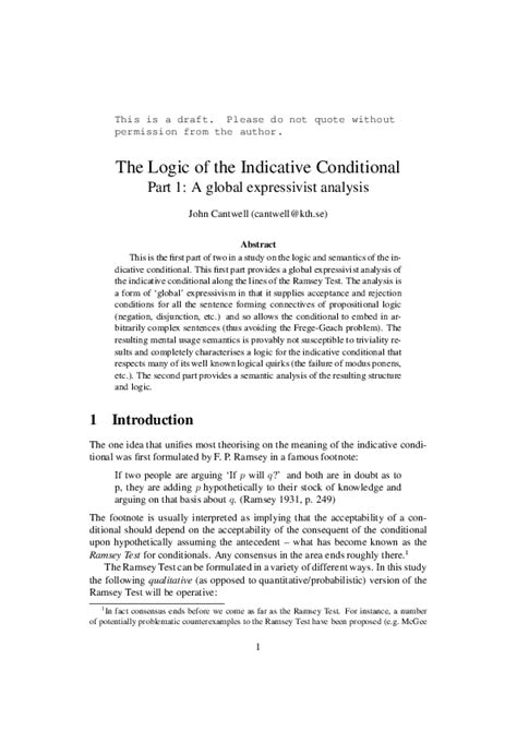 Pdf The Logic Of The Indicative Conditional Part 1 A Global Expressivist Analysis
