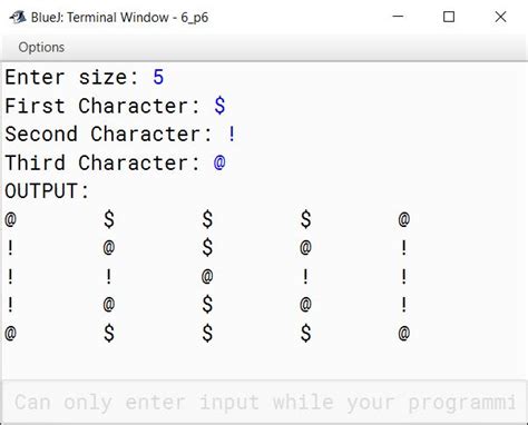 square matrix m[][] array pattern with 3 characters java program knowledgeboat