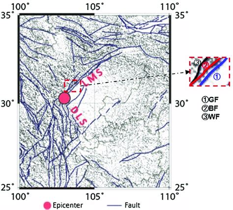 Distribution Of Fault Structures And The Epicentre Of The Wenchuan