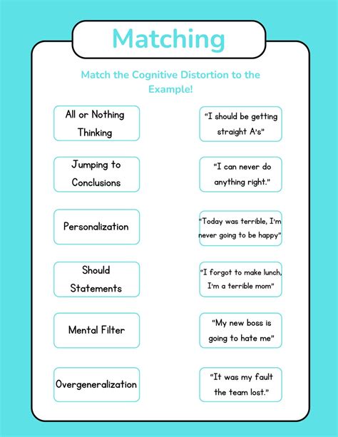 Cognitive Distortions Matching Exercise Etsy Cognitive Distortions Matching Exercise Etsy