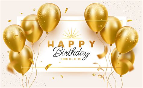 벡터 생일 축하합니다 색종이 조각 와 백색 배경 Shine Golden Air Helium Balloon 의 현실적인 템플릿