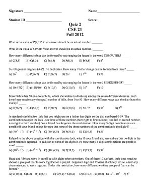 Fillable Online Cseweb Ucsd Signature Student ID Score Quiz CSE Fall Cseweb Ucsd