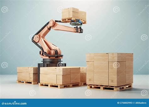 Palletizing Robot Picking Up And Stacking Wooden Crates Stock