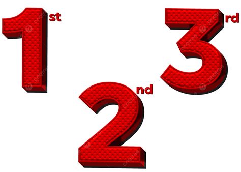 Red 3d First Second And Third Number Design First Second And Third Number One Two Three