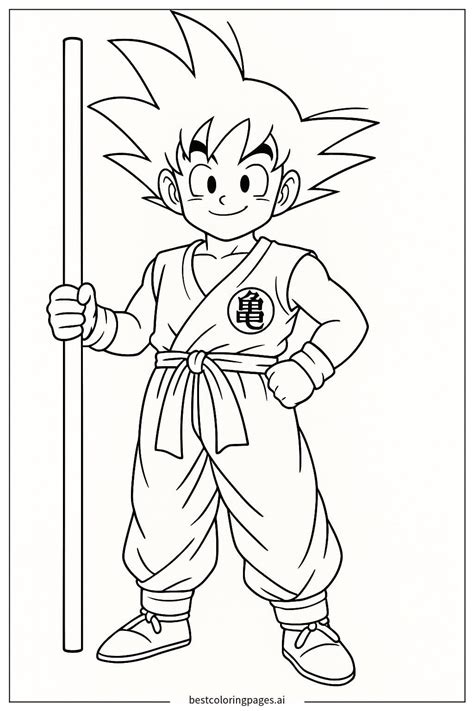 Goku Standing Proudly With His Power Pole Coloring Page Free