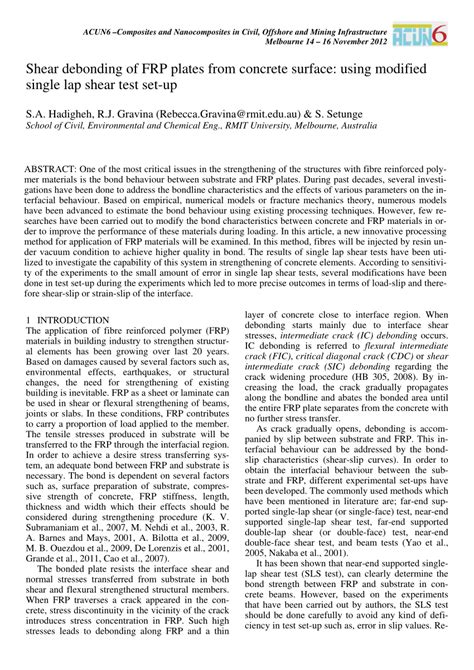 Pdf Shear Debonding Of Frp Plates From Concrete Surface Using Modified Single Lap Shear Test