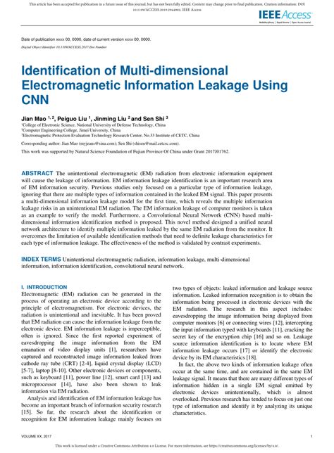 Pdf Identification Of Multi Dimensional Electromagnetic Information Leakage Using Cnn Jian Mao