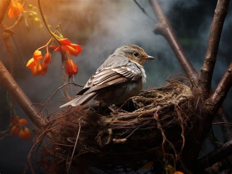 Premium AI Image Bird Sitting In A Nest On A Tree Branch