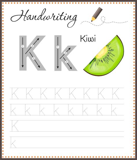 어린이를 위한 필기 워크북 편지 학습을 위한 워크시트 어린이를 위한 활동 책 유치원을 위한 교육 페이지 Letter K 프리미엄 벡터