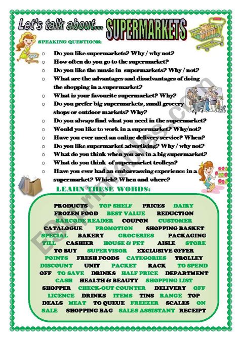 Let´s Talk About Supermarkets Speaking Series 85 Esl Worksheet By