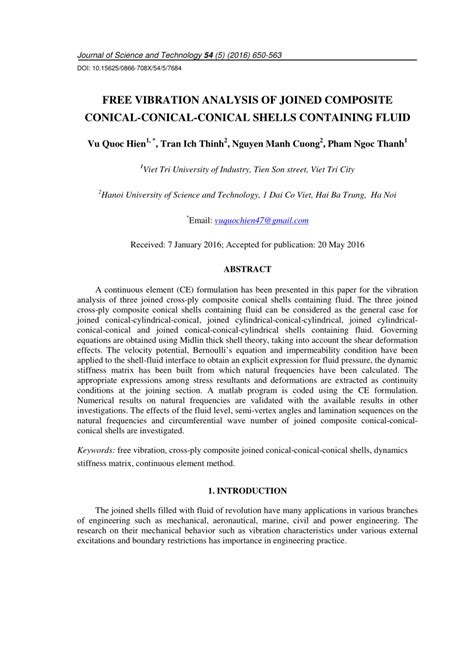 Pdf Free Vibration Analysis Of Joined Composite Conical Conical Conical Shells Containing Fluid