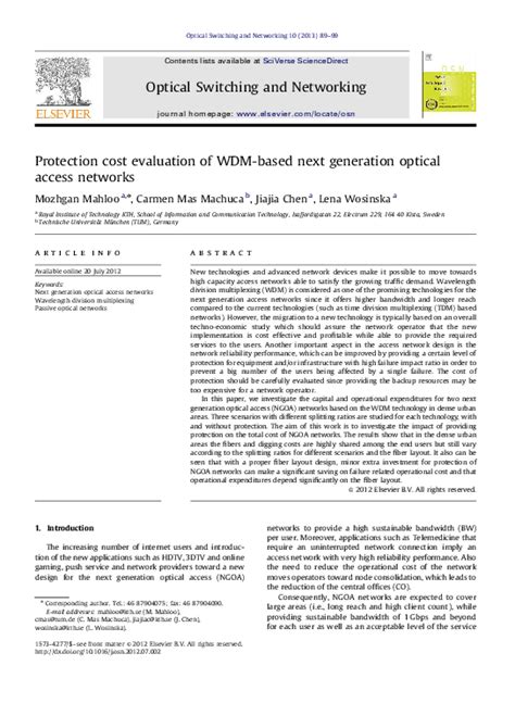 Pdf Protection Cost Evaluation Of Wdm Based Next Generation Optical Access Networks
