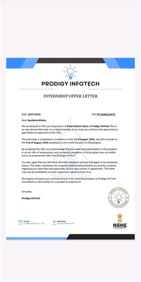 Samiksha Mishra On Linkedin Prodigyinfotech Datascience Intern