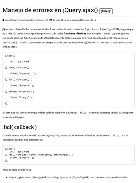 Manejo De Errores En Jquery Ajax Pdf Devolución De Llamada Programación De Computadora
