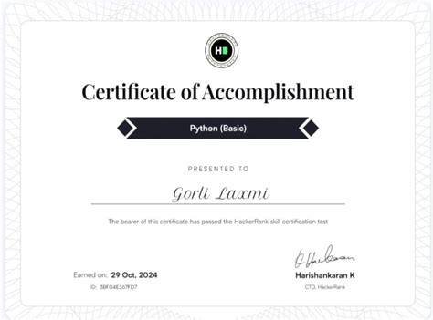 Python Certification Hackerrank Continuouslearning Codingjourney Gorli Laxmi