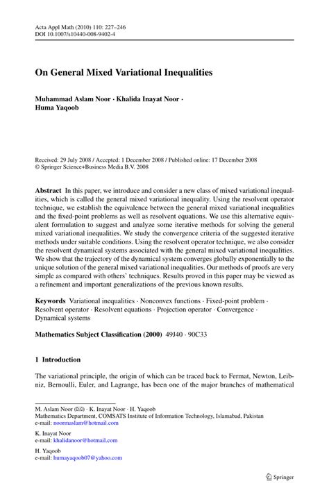 Pdf On General Mixed Variational Inequalities