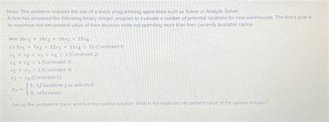 Solved Note This Problem Requires The Use Of A Linear