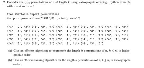 Solved 2 Consider The Nk Permutations Of N Of Length K