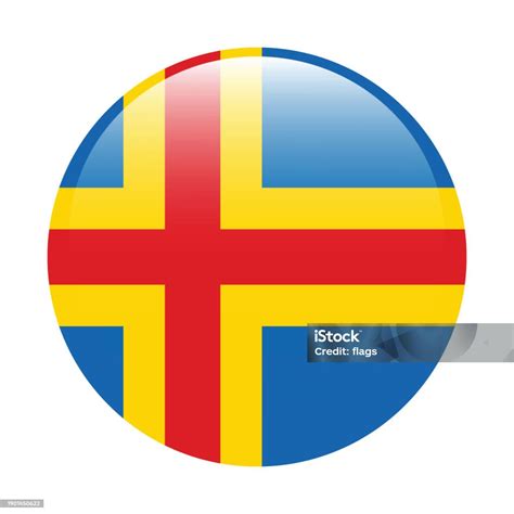 올란드 깃발 버튼 플래그 아이콘입니다 표준 색상 원 아이콘 플래그입니다 3d 일러스트레이션입니다 컴퓨터 일러스트레이션 디지털 일러스트레이션 벡터 일러스트 레이 션입니다 3