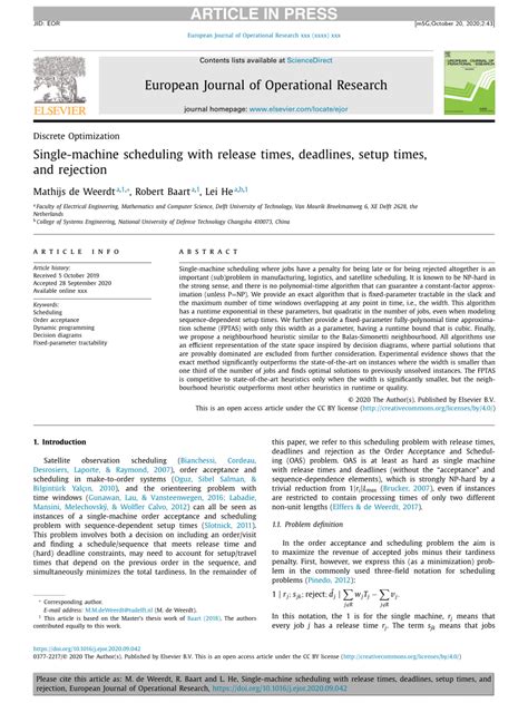 Pdf Single Machine Scheduling With Release Times Deadlines Setup Times And Rejection