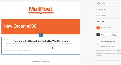 Setting A Template With WooCommerce Emails Customizer MailPoet Knowledge Base
