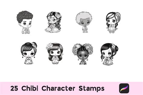 Chibi Stamps Procreate Chibi Head Procreate Procreate Stamps Chibi Anime Chibi Procreate